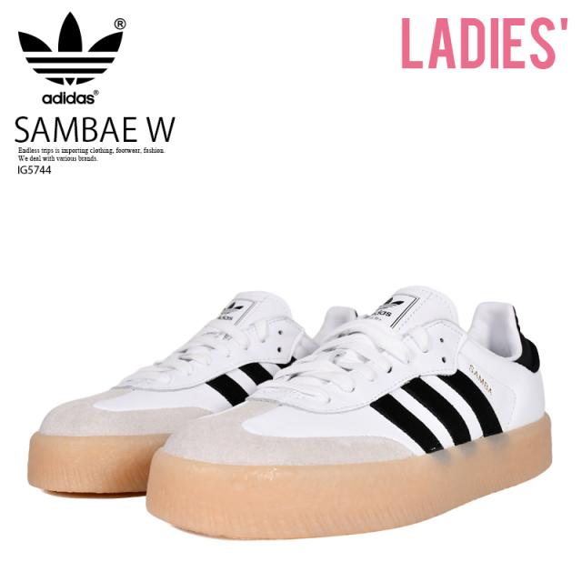 adidas (アディダス) SAMBAE W (サンベイ ウィメンズ) レディース ローカット スニーカー フットウェア シューズ 厚底 重厚 タウンユース 普段使い カジュアル アウトドア ストリート レトロ クラシック 名作 白 黒 FTWWHT/FTWWHT/CBLACK (ホワイト/ブラック) IG5744