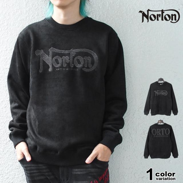ノートン トレーナー クルーネック スウェット NORTON 撥水 裏ボア モイスト スウェード ラメ刺繍 トレーナー 大きいサイズ ブラック バイカー M-2XL [253N1301B]