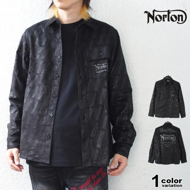 ノートン ワークシャツ 長袖 NORTON 撥水 ポリスウェード ワークシャツ 総柄 アメカジ 大きいサイズ メンズ M L XL 2XL 刺繍 袖 ロゴ [253N1501B]