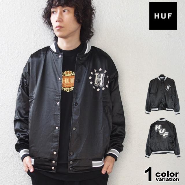 HUF Galactic Stack Baseball JKT ハフ ベースボールジャケット メンズ スタジャン サテン ジャケット JK00409 アウター ストリート スケート