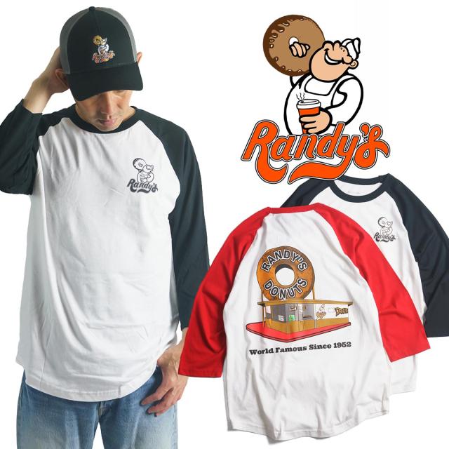 ランディーズドーナッツ Randy's Donuts ベースボール Tシャツ ｜ メンズ S-XXL ラグラン 七分袖 海外買い付け商品 スーベニア