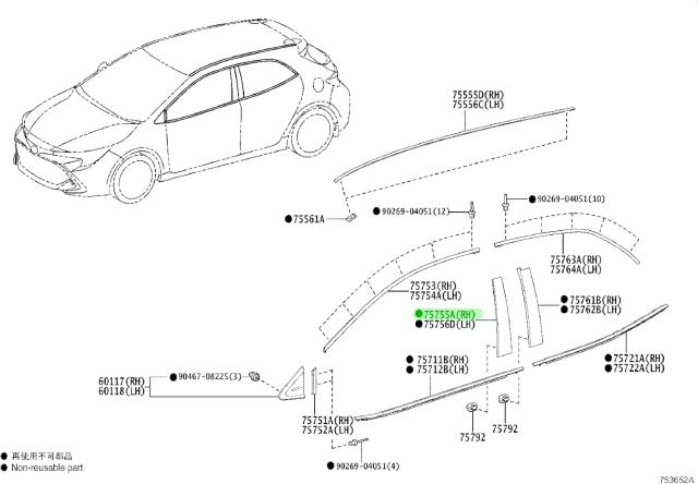 TOYOTA (トヨタ) 純正部品 MOULDING FR DOOR WINDOW FRAME RR RHフロントドアウインドウフレーム ...