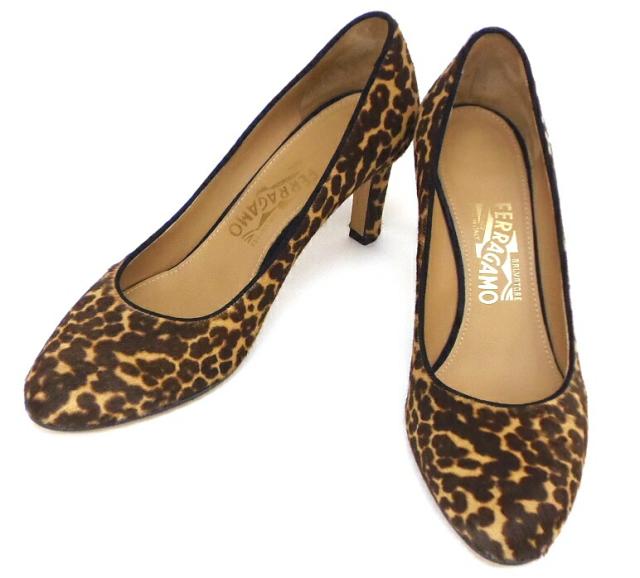 フェラガモ Ferragamo アニマル柄パンプス レオパード ハラコ 8・1/2 【中古】(58222)
