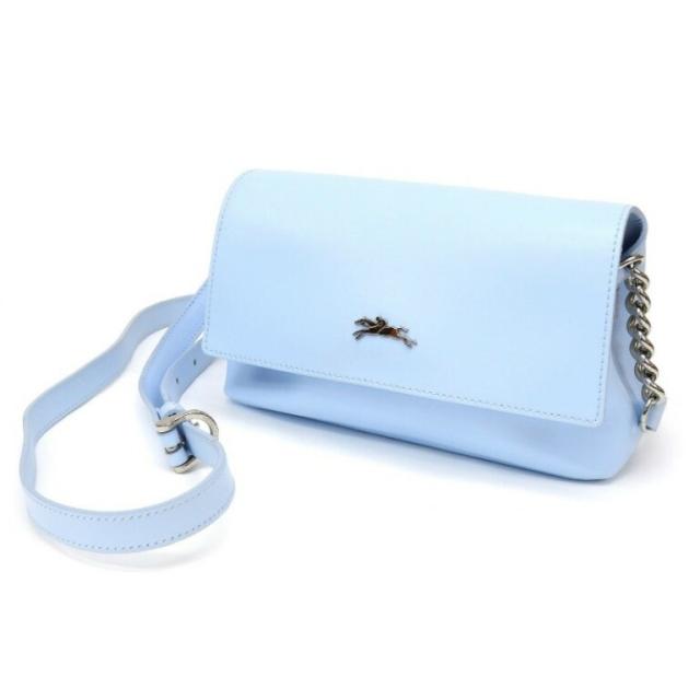 LONGCHAMP チエーンショルダーバッグ クロスボディバッグ ライトブルー レザー 【中古】(63565)