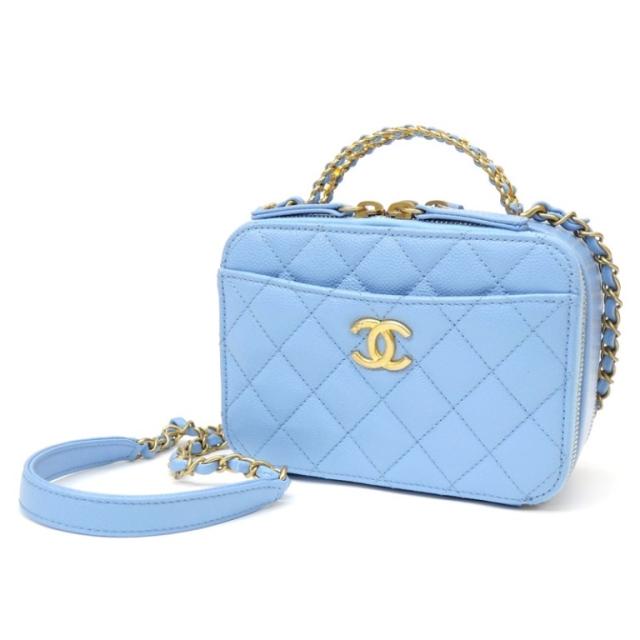 CHANEL バニティケース バニティバッグ チェーンショルダーバッグ マトラッセ ライトブルー 【中古】(64245)