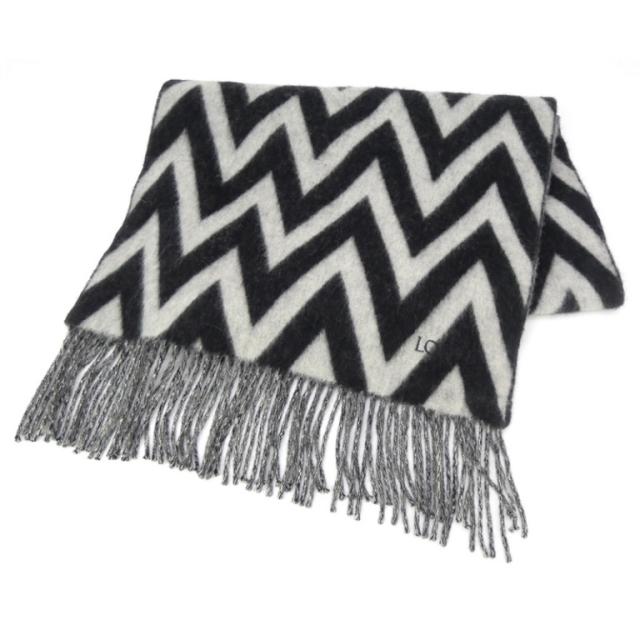 ロエベ LOEWE マフラー 幾何学模様 黒×白系 ウール/アンゴラ 【中古】(67248)
