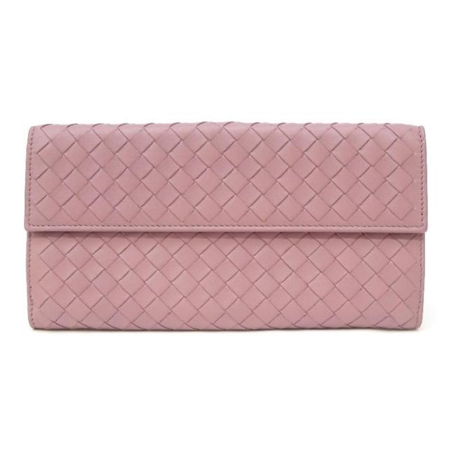 ボッテガ・ヴェネタ BOTTEGA VENETA  二つ折り長財布 イントレチャート ピンク レザー 【中古】(68643)