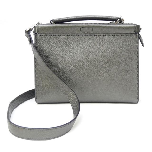 フェンディ FENDI ピーカブーフィットミニ 2WAY グレー レザー 【中古】(68667)