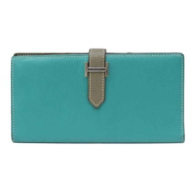 エルメス HERMES 長財布 ベアン □P刻印 SV金具 エトゥープ×ブルーパオン エプソン 【中古】(68707)