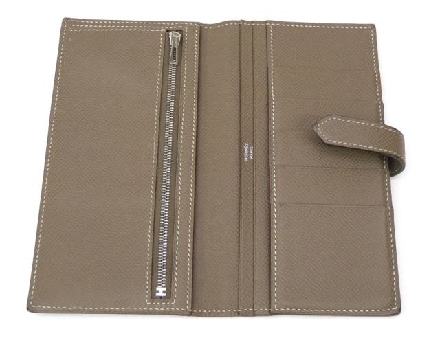エルメス HERMES 長財布 ベアン □P刻印 SV金具 エトゥープ×ブルー