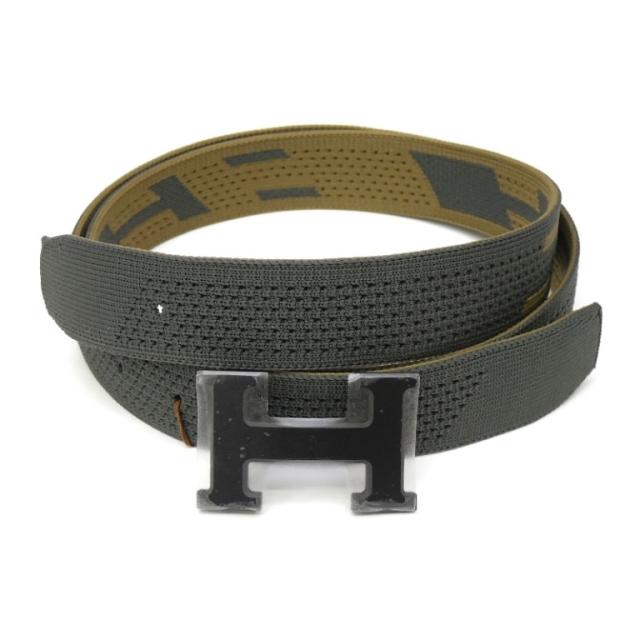 エルメス HERMES ベルト＆バックルセット ニットベルト スプリント ベルトバックルH カーキ×ブラック(69461)