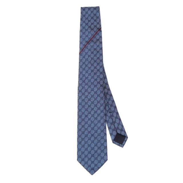 グッチ GUCCI ネクタイ GGシェリーライン ブルー系 シルク(69459)