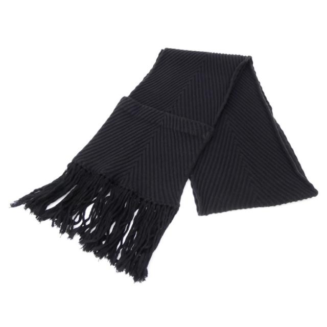 ルイ・ヴィトン LOUISVUITTON ポケット付きマフラー フリンジ 黒 ウール、カシミヤ 【中古】(69502)