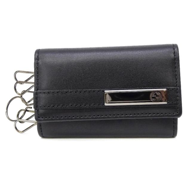 グッチ GUCCI 6連キーケース ロゴプレート 黒 レザー 【中古】(69552)