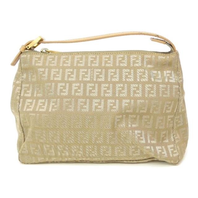 フェンディ FENDI アクセサリーポーチ ハンドバッグ ズッキーノ ベージュ キャンバス×レザー 【中古】(69572)