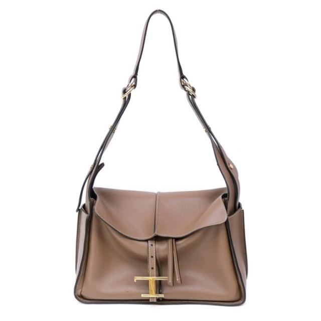 トッズ TOD’S Tタイムレス ショルダーバッグ ブラウン レザー 【中古】(69601)