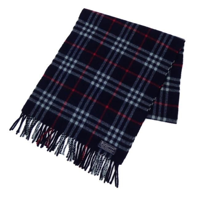 バーバリーズ Burberry’s マフラー ヴィンテージチェック柄 ネイビー カシミヤ 【中古】(69631)