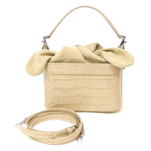 フォクシー FOXEY 2WAY Petit Basket ハンドバッグ ショルダーバッグ クロコ型押し ベージュ 【中古】(69637)