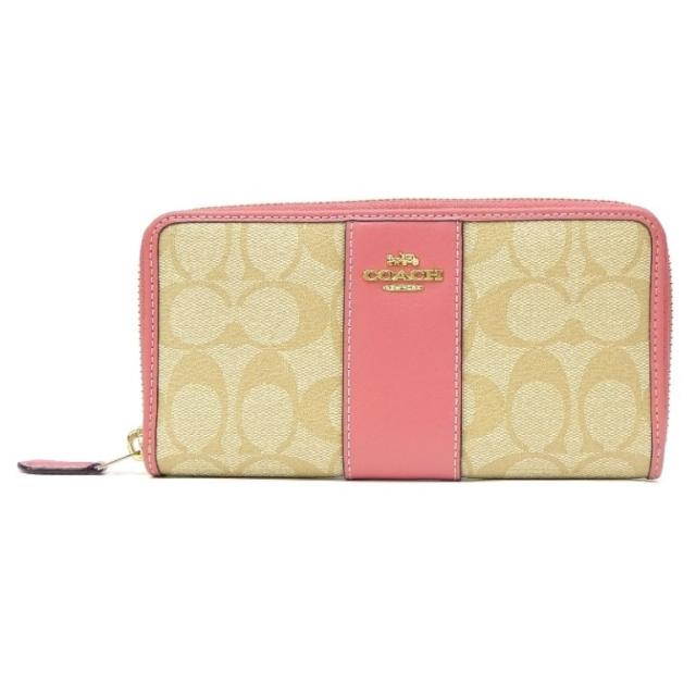 コーチ COACH 長財布 ラウンドファスナー アウトレット シグネチャー F54630 ピンク PVC×レザー 【中古】(69654)