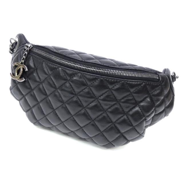 シャネル CHANEL ボディバッグ マトラッセ ウエストバッグ ウエストポーチ チェーン 黒 レザー 【中古】(69765)