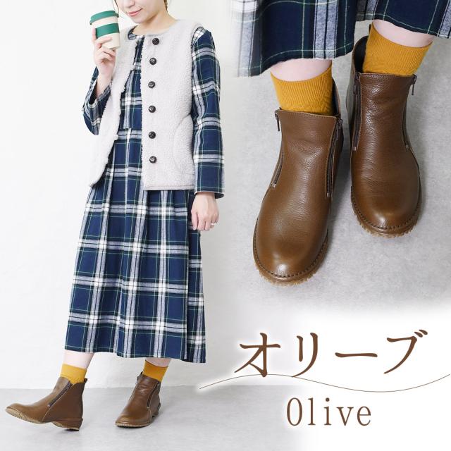 ブーツ レディース ショートブーツ 本革 幅広 歩きやすい ファスナー