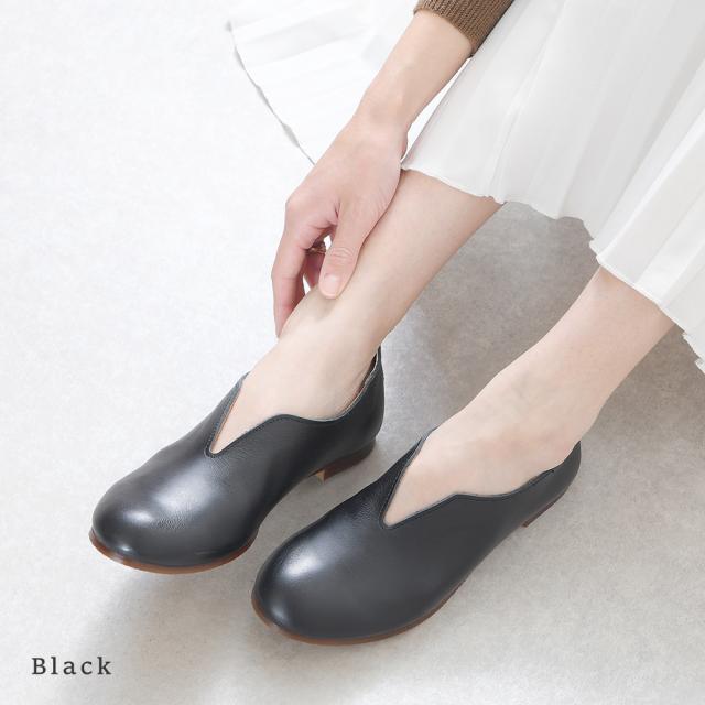 パンプス フラットシューズ ローヒール ぺたんこ フラット Vカット ラウンドトゥ 痛くない 柔らかい 長時間 疲れない 歩きやすい 走れる おしゃれ かわいい 靴 日本製 大きいサイズ 25cm 25.5cm 26cm 黒 ブラック シルバー 軽量 立ち仕事 本革 レザー