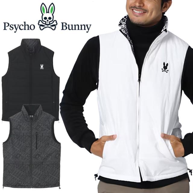サイコバニー 総柄フォントロゴ リバーシブルベスト メンズ 2025秋冬 ゴルフウェア GF621