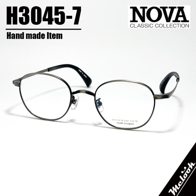 NOVA ノヴァ HAND MADE ITEM ハンドメイド 国産 ラウンド ボストン クラシック 眼鏡 メガネ フレーム サングラス H3045-7-48 度付可 ガンメタルシルバー リビジョン製レンズでお好きなサングラス作成可能