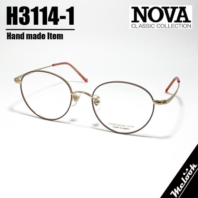 NOVA ノヴァ ハンドメイド 国産 ラウンド ボストン クラシック 眼鏡 メガネ フレーム サングラス H3114-1-50 度付可 ピンク ゴールド リビジョン製レンズでお好きなサングラス作成可能