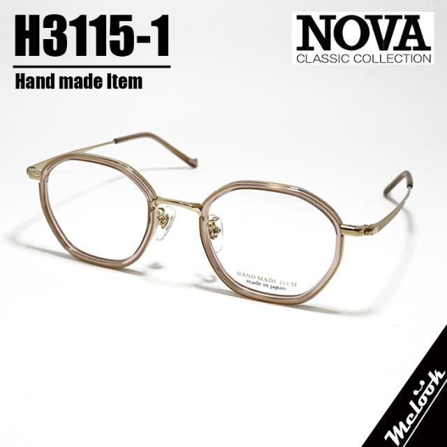 NOVA ノヴァ ハンドメイド 国産 ラウンド ボストン クラシック 眼鏡 メガネ フレーム サングラス H3115-1-45 度付可 クリアピンク ゴールド リビジョン製レンズでお好きなサングラス作成可能