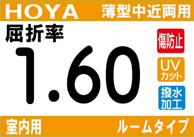 HOYA NEWハイグレード　傷防止コート付　薄型　★室内用　中近両用レンズ　屈折率1.60　撥水加工＋UVカット　シンクロルームタイプ　両面シンクロ設計　（2枚価格) レンズ交換のみでもOK