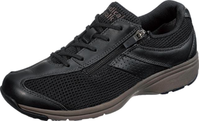 ASAHI アサヒシューズ メディカルウォークMS-L BK 22.5 KV77193 | レディースファッション 靴 シューズ おしゃれ 歩きやすい カジュアル 快適 安定感 軽量 衝撃吸収 内側ファスナー インソール シンプル クラシック 幅広 ウォーキング デイリー疲れにくい