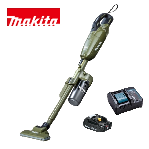 当店だけ！バッテリー充電器も1年保証! マキタ コードレス掃除機 18V 紙パック式 オリーブ CL285FDZO+ ショートサイクロン + 軽量バッテリー + コンパクト充電器 充電式 クリーナー スイッチ 当店オリジナルセット CL285FDRFO (サイクロン・コンパクト・軽量・静音ver)