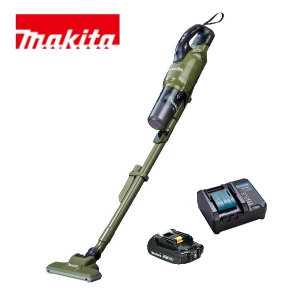 当店だけ！バッテリー充電器も1年保証! マキタ コードレス掃除機 18V サイクロン一体式 オリーブ CL286FDZO + 軽量バッテリー BL1820B + コンパクト充電器DC18WC 充電式 クリーナー スイッチ 当店オリジナルセット CL286FDRFO(軽量・コンパクト・静音ver)
