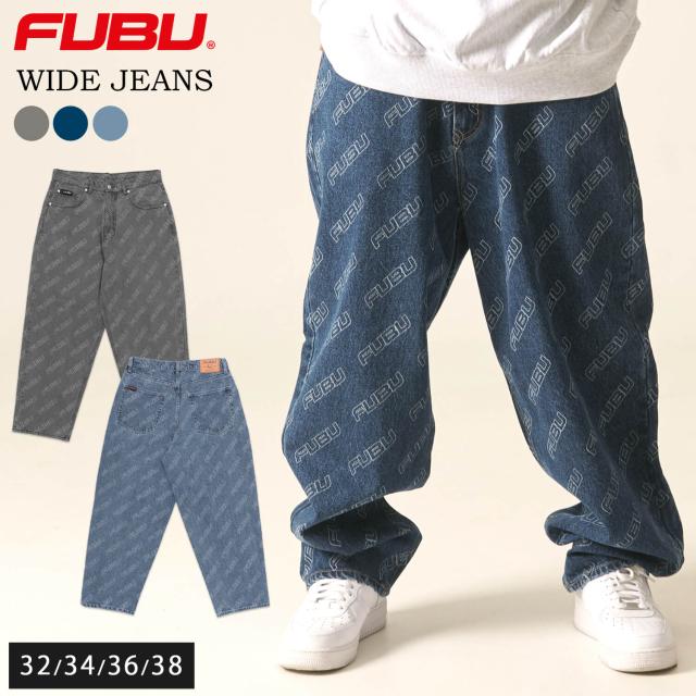 FUBU フブ デニムパンツ ボトムス Gパン メンズ レディース ブランド ロゴ 総柄 プリント オーバーサイズ 大きいサイズ ゆったり ジーパン ワイドパンツ アメカジ ストリート系 2024fw