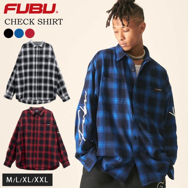 【 10%OFF】 FUBU フブ チェックシャツ メンズ  長袖 秋 冬 ワイシャツ カジュアルシャツ トップス ブランド 刺繍 胸ポケット付き XL XXL オーバーサイズ ゆったり 大きいサイズ アメカジ レディース ユニセックス 男女兼用 2024fw outfit