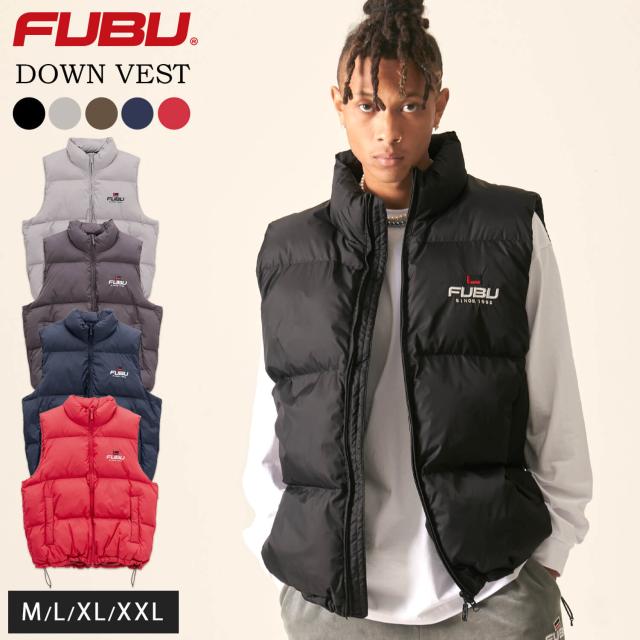 【 10%OFF】 FUBU フブ ダウンベスト メンズ 中綿ベスト ナイロン あったか 防寒 保温 ハイネック ジップアップ 無地 アウター ブランド ロゴ 刺繍 秋冬 XL XXL オーバーサイズ 大きいサイズ アメカジ レディース 2024fw outfit