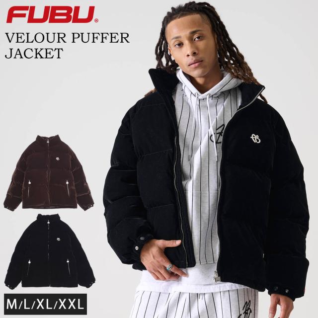 FUBU フブ 中綿ジャケット メンズ ベロア ジャンパー アウター 長袖 防寒 あったか ブランド 秋冬 オーバーサイズ XL XXL 大きいサイズ アメカジ レディース ストリート系 黒 2025fw karlas