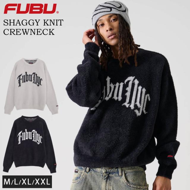 FUBU フブ セーター メンズ 長袖 シャギーニット 春 秋 冬 クルーネック 丸首 プルオーバー ヒップホップ ブランド ロゴ 大きいサイズ XL XXL オーバーサイズ アメカジ レディース ストリート系 黒 2025fw karlas