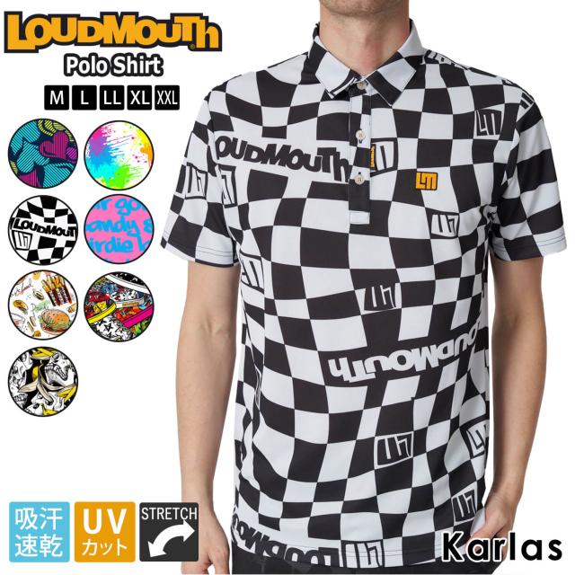 【30%OFFセール】 ラウドマウス ゴルフウェア トップス ポロシャツ メンズ 春夏 半袖 スポーツブランド 吸汗速乾 ドライ UVカット 紫外線対策 ストレッチ 伸縮性 総柄 ロゴ プリント おしゃれ 派手 M L LL XL XXL 大きいサイズ Loudmouth 2024ss outfit