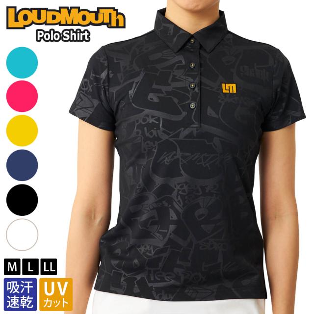 ラウドマウス ゴルフウェア ポロシャツ 半袖 レディース 春夏 スポーツブランド 吸汗速乾 ドライ UVカット 紫外線対策 総柄 ワンポイント ロゴ トップス スポーツウェア 黒 白 紺 M L LL Loudmouth 2025ss karlas