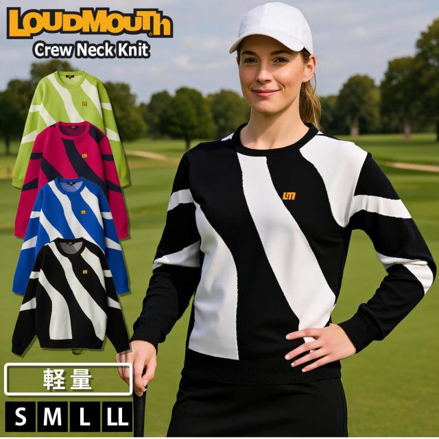 【10%OFF】ラウドマウス ゴルフウェア セーター 長袖 レディース 秋冬 スポーツブランド 軽量 薄手 クルーネック 丸首 ニット 総柄 ワンポイント ロゴ トップス スポーツウェア S M L LL Loudmouth 2025fw karlas