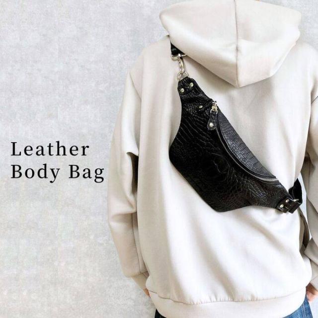 ボディバッグ メンズ 本革 大容量 斜め掛け ワンショルダー バッグ クロコ型押し かばん カバン 鞄 ショルダーバッグ レザー 革 牛革 皮 斜め掛けバッグ 斜めがけ レザーバッグ おしゃれ 男性 プレゼント おしゃれ