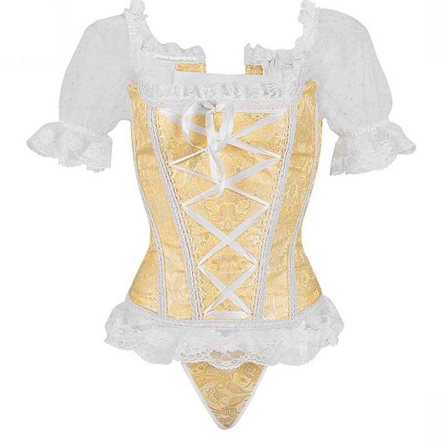 イエロー レースコルセット S M L 黄色 ポリエステル ボディースーツ コスプレ 衣装 補正下着 コスチューム SM風 ボンデージ 大人 ハロウィン 仮装 ドレス レースアップ ビスチェ ウエスト レディース メイド風 服 衣装 女性 彼女 プレゼント ギフト 貴族風 中世 王族