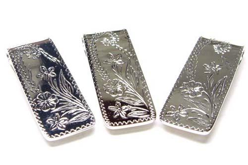 [シルバー925]フラワー マネークリップ  花 彫刻 彫り物 シルバーアクセサリー スターリングシルバー オリジナル メンズ レディース 大人 お金を挟む お札  財布 おしゃれ スーツに似合う 銀製品 はさむ