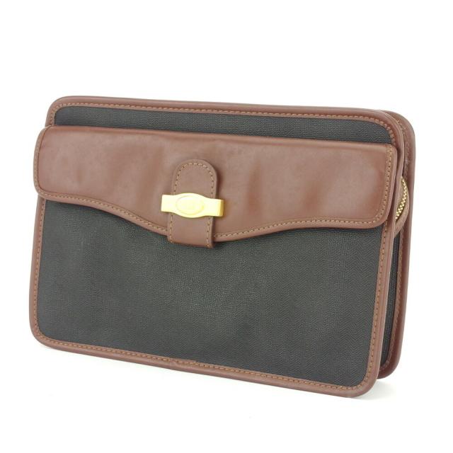 【BIGお買い物ラリー★30%OFFセール中】ダンヒル Dunhill クラッチバッグヘリンボーン ブラック ブラウン ゴールド レディース 中古