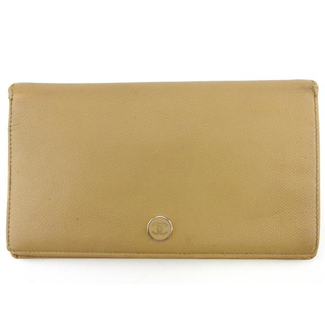 【BIGお買い物ラリー★30%OFFセール中】シャネル CHANEL 長財布ココボタン オールドシャネル ベージュ ゴールド レディース 中古