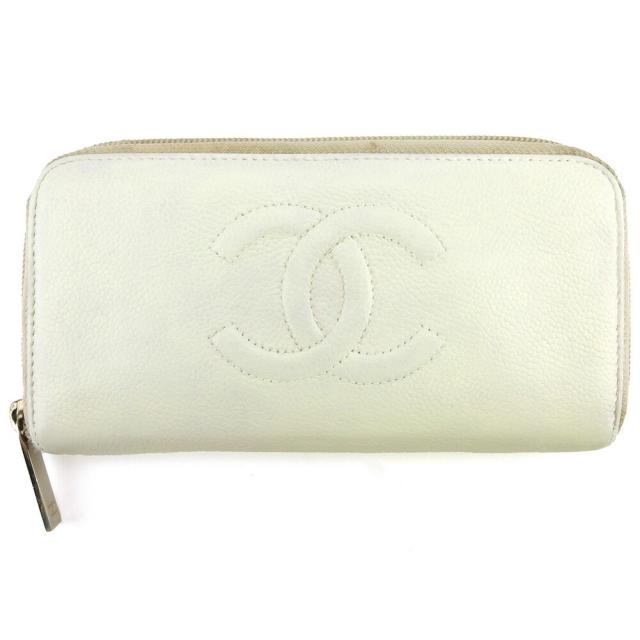 【X'masセール★30%OFF】シャネル CHANEL 長財布ココマーク オールドシャネル ホワイト 白 シルバー レディース 中古