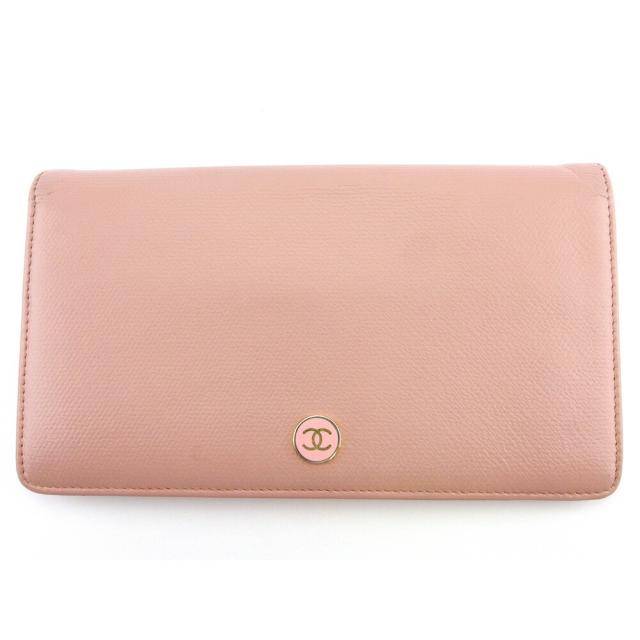【BIGお買い物ラリー★30%OFFセール中】シャネル CHANEL 長財布ココボタン オールドシャネル ピンク ゴールド レディース 中古