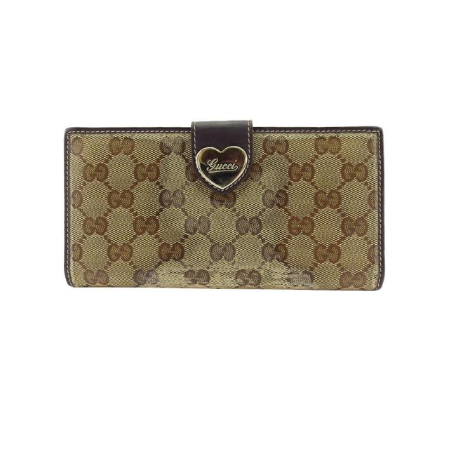 【BIGお買い物ラリー★30%OFFセール中】グッチ GUCCI 長財布GGクリスタル ラブリーハート ベージュ ブラウン ゴールド レディース 中古
